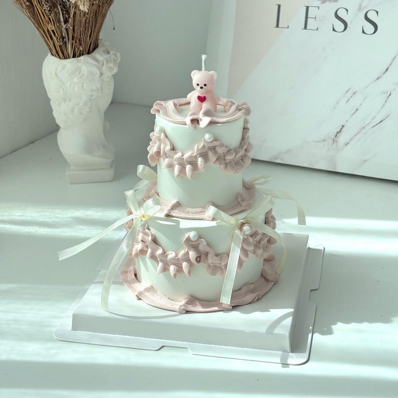 Mini 2 Tier_NudeRibbon – Ning’s Cake